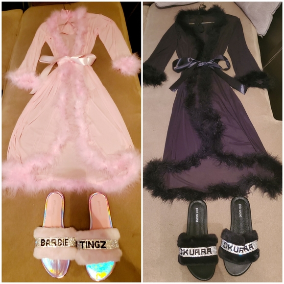 Intimates & Sleepwear | Mesh Fur Robe And Slippers Sets | Poshmark